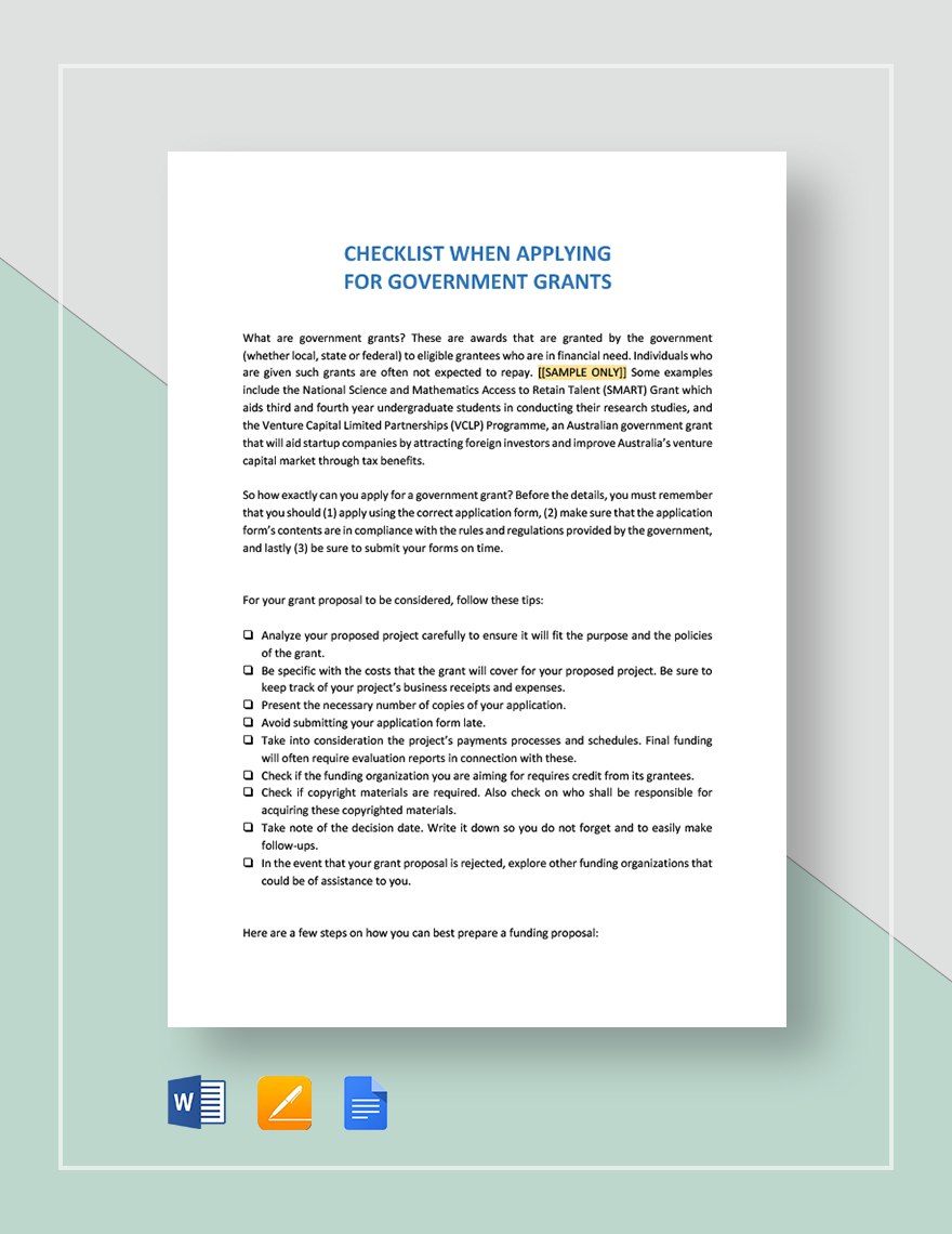 Checklist How to Apply Government Grants Template - Google Docs, Word ...