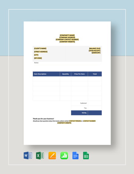 48+ Blank Invoice Templates - AI, PSD, Google docs, Apple Pages