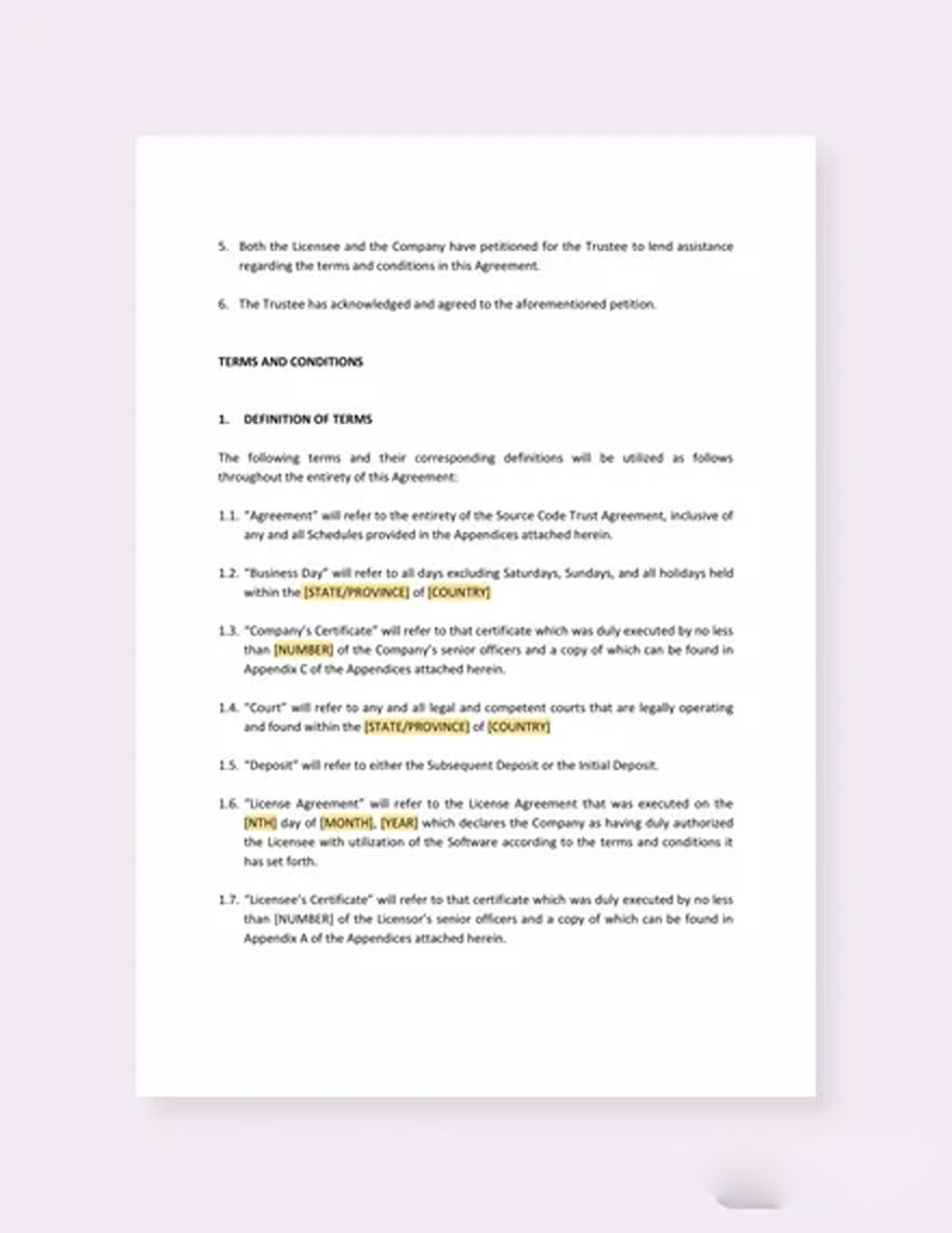 Source Code Trust Agreement Development Template - Google Docs, Word ...