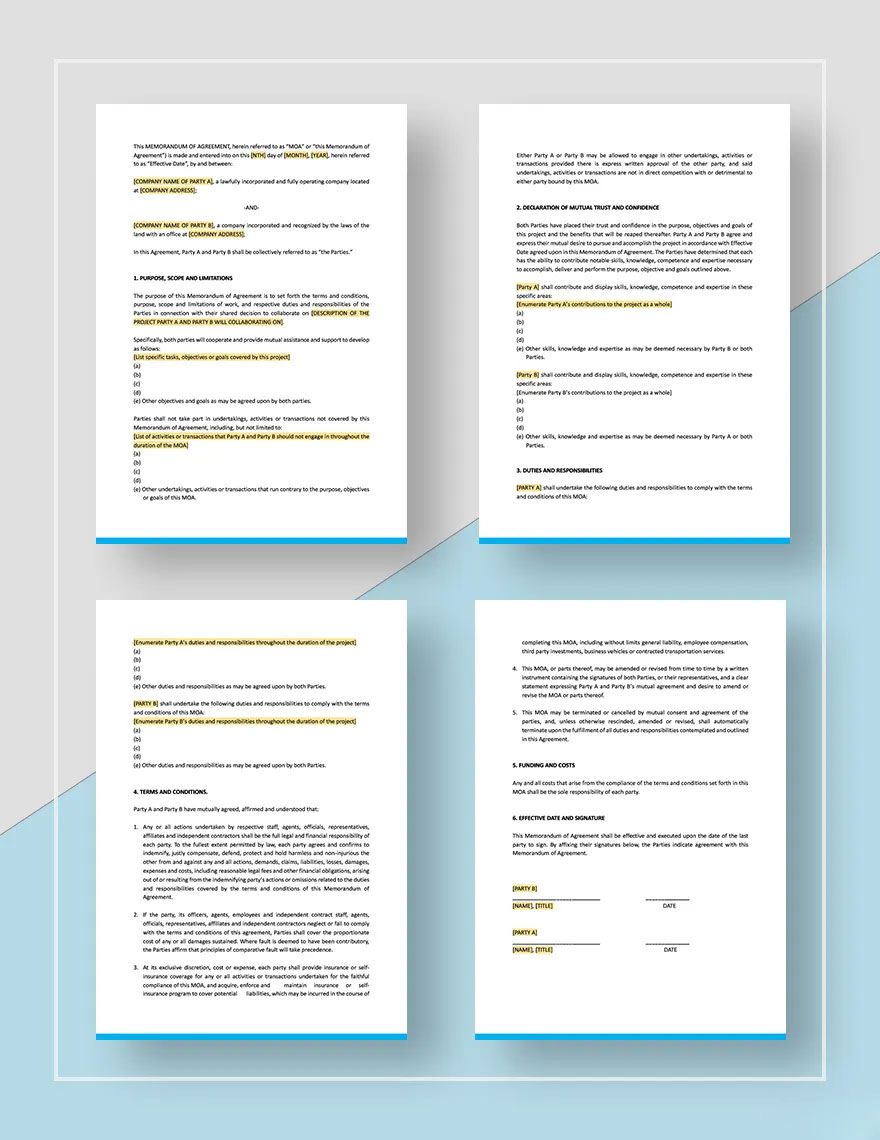 Memorandum of Agreement Template - Download in Word, Google Docs, Apple ...