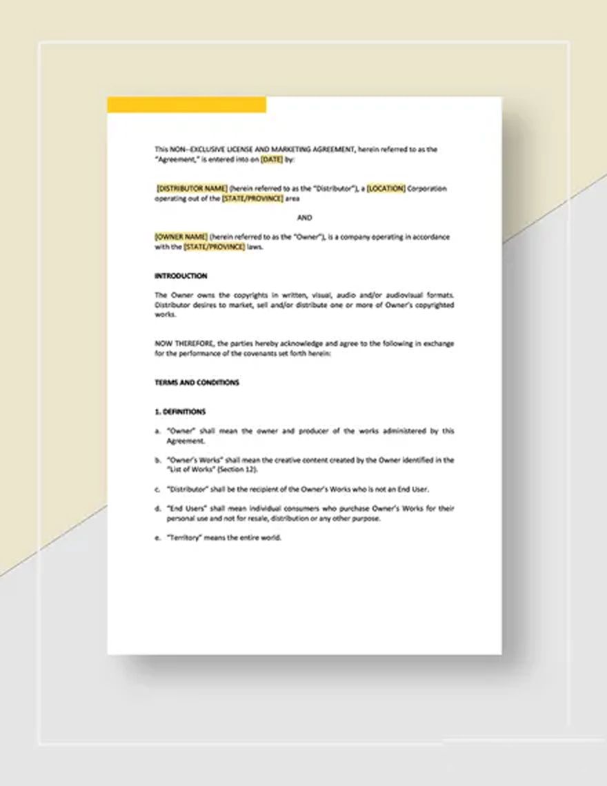 Non-Exclusive Marketing Agreement Template - Google Docs, Word, Apple ...