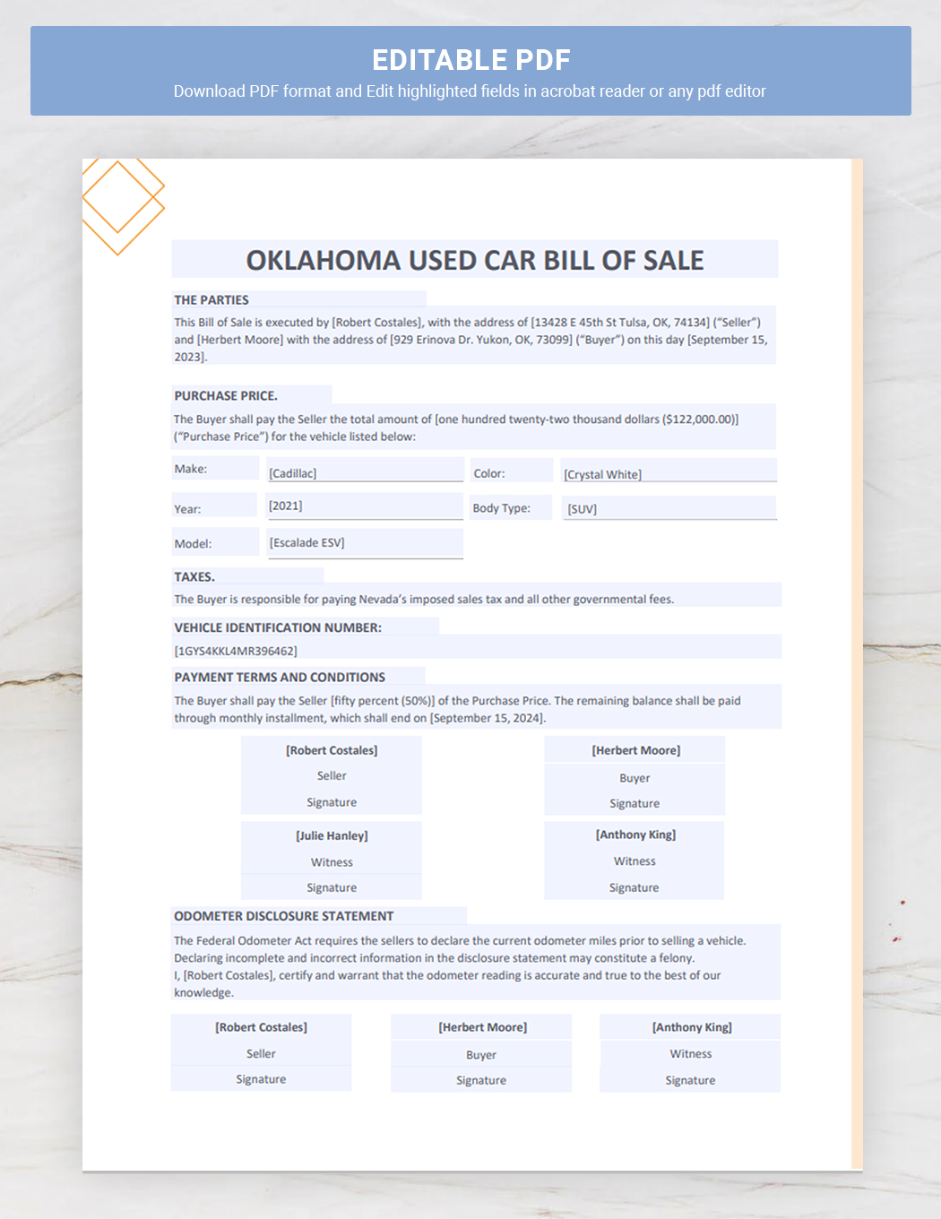 Oklahoma Used Car Bill Of Sale Template Download In Word Google Docs 