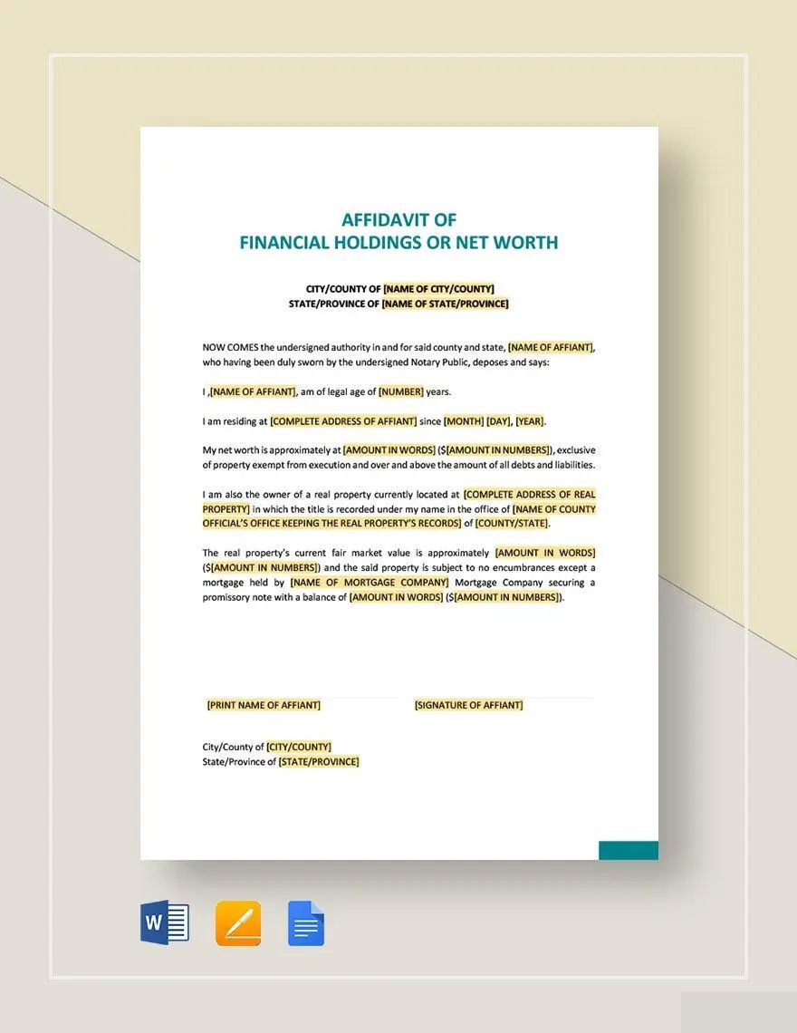 Affidavit Microsoft Word Template - Free Word Template
