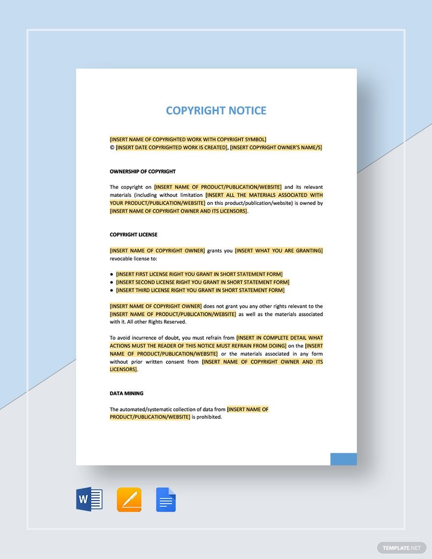 FREE Copyright Notice PDF Template Download Template FREE Copyright Notice PDF Template Download Template