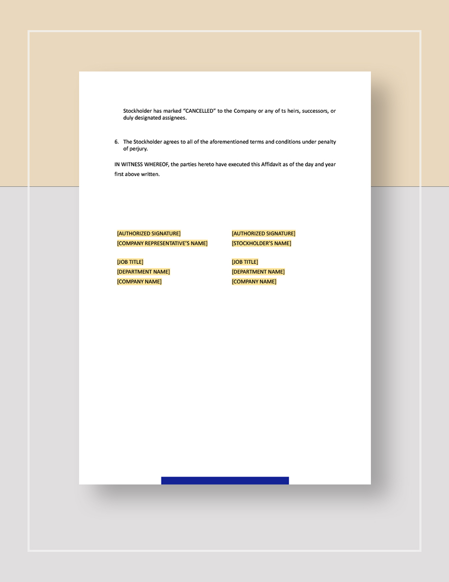 Affidavit Of Lost Stolen Or Destroyed Stock Certificate Template 