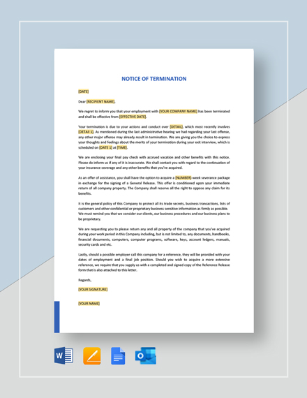 Employee Termination Acknowledgement Letter Template [Free PDF] - Word ...