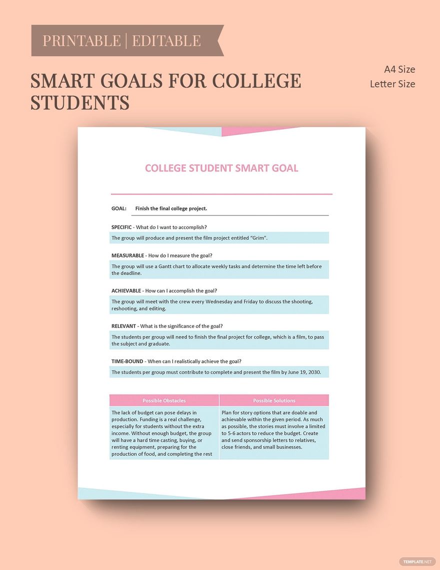 Smart Goals For College Students Template Google Docs Google Slides 