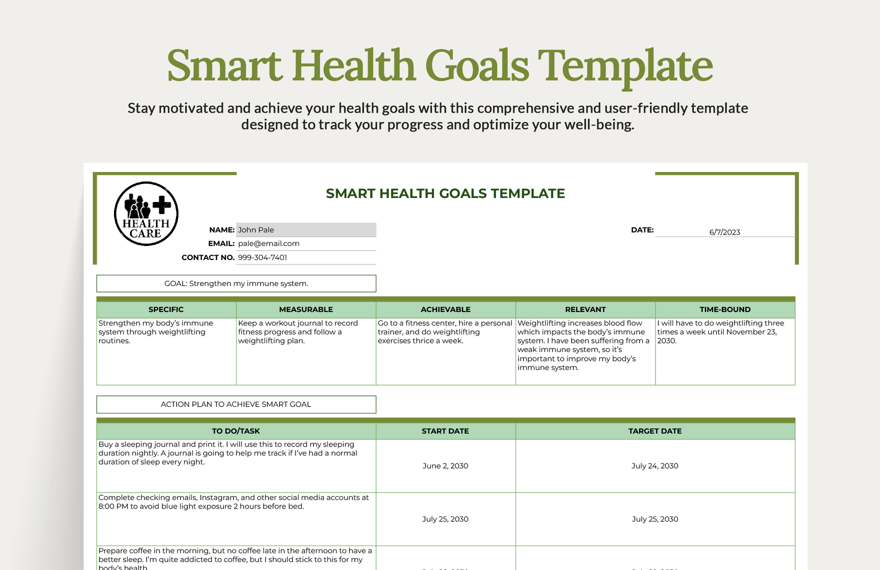 Editable Health Templates In Excel To Download