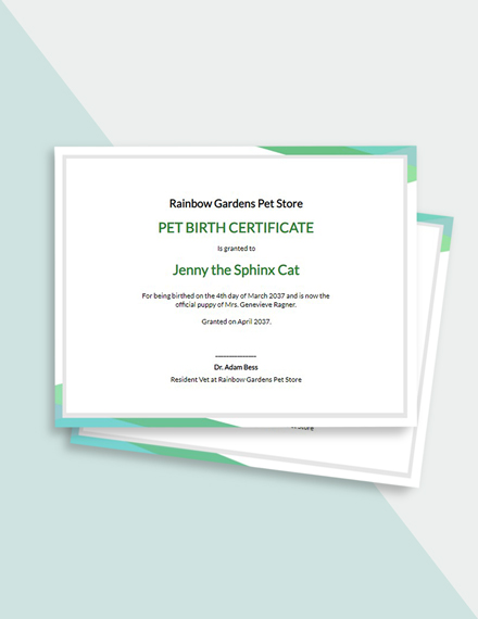 Animal Birth Certificate Template - Google Docs, Illustrator, InDesign ...