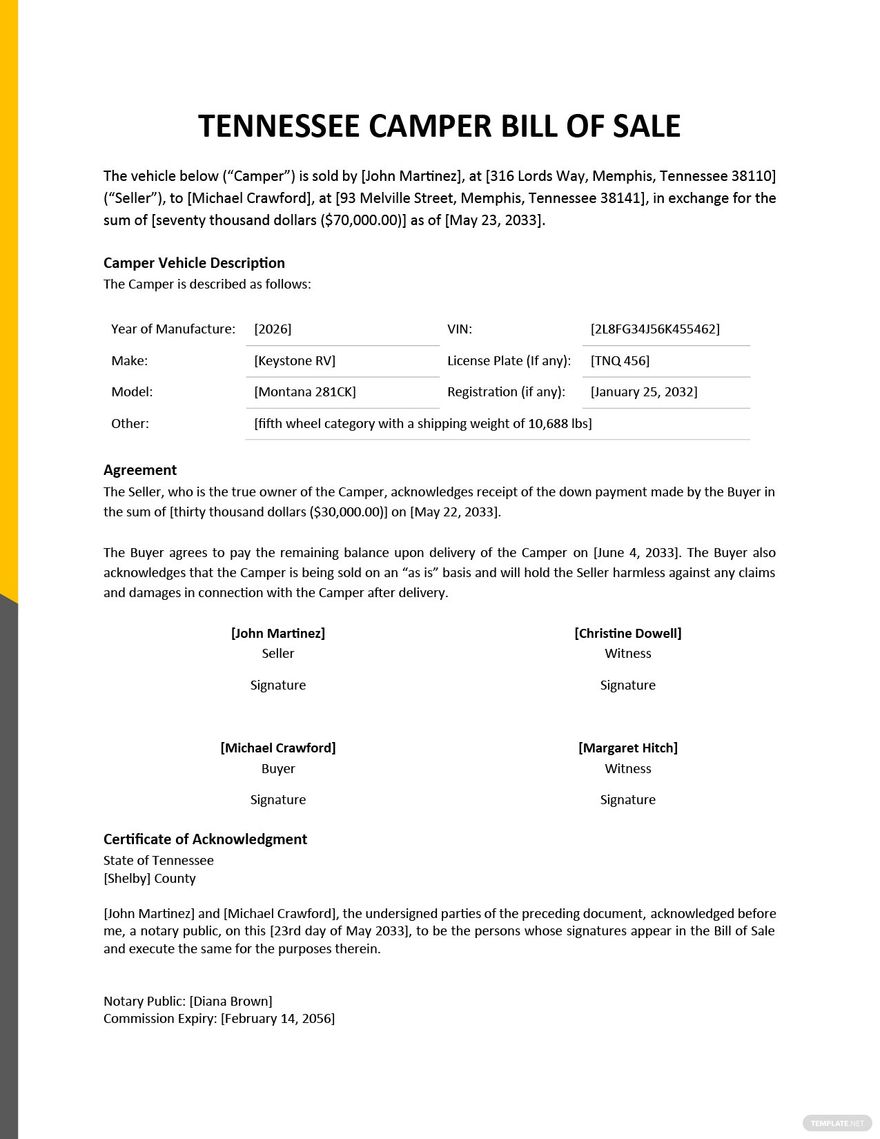 Tennessee Trailer Bill Of Sale Template Google Docs Word PDF 