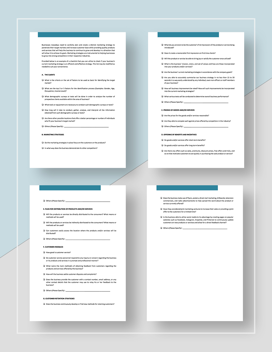 Marketing Strategies Checklist Template - Google Docs, Word, Apple Pages | Template.net