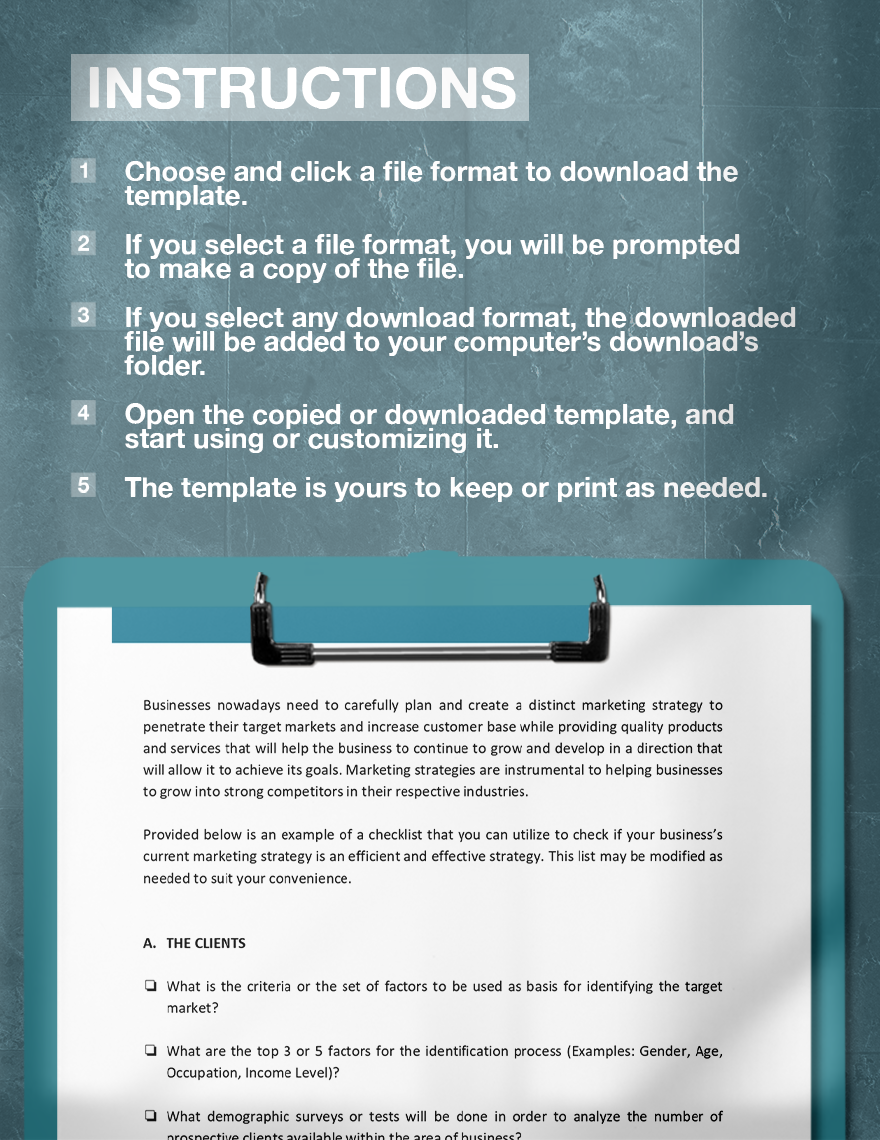Marketing Strategies Checklist Template - Google Docs, Word, Apple Pages | Template.net
