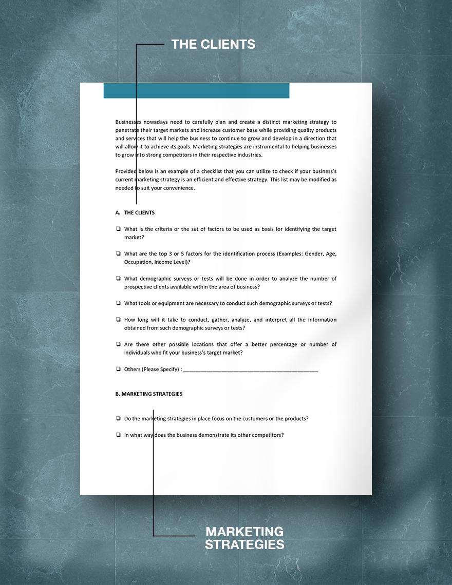 Marketing Strategies Checklist Template - Google Docs, Word, Apple Pages | Template.net
