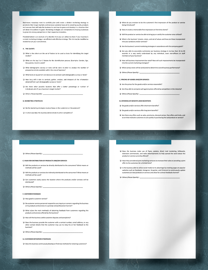 Marketing Strategies Checklist Template - Google Docs, Word, Apple Pages | Template.net