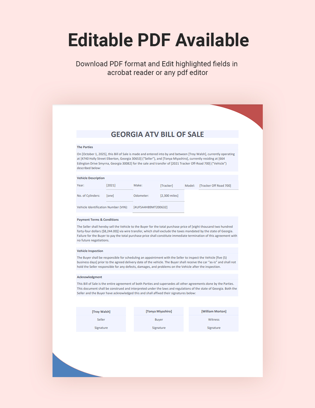 Free Georgia ATV Bill Of Sale Form Template Download In Word Google 