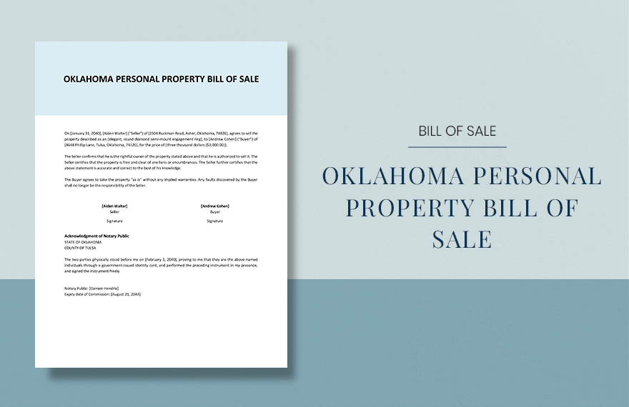 Oklahoma Personal Property Bill Of Sale Template Download In Word 