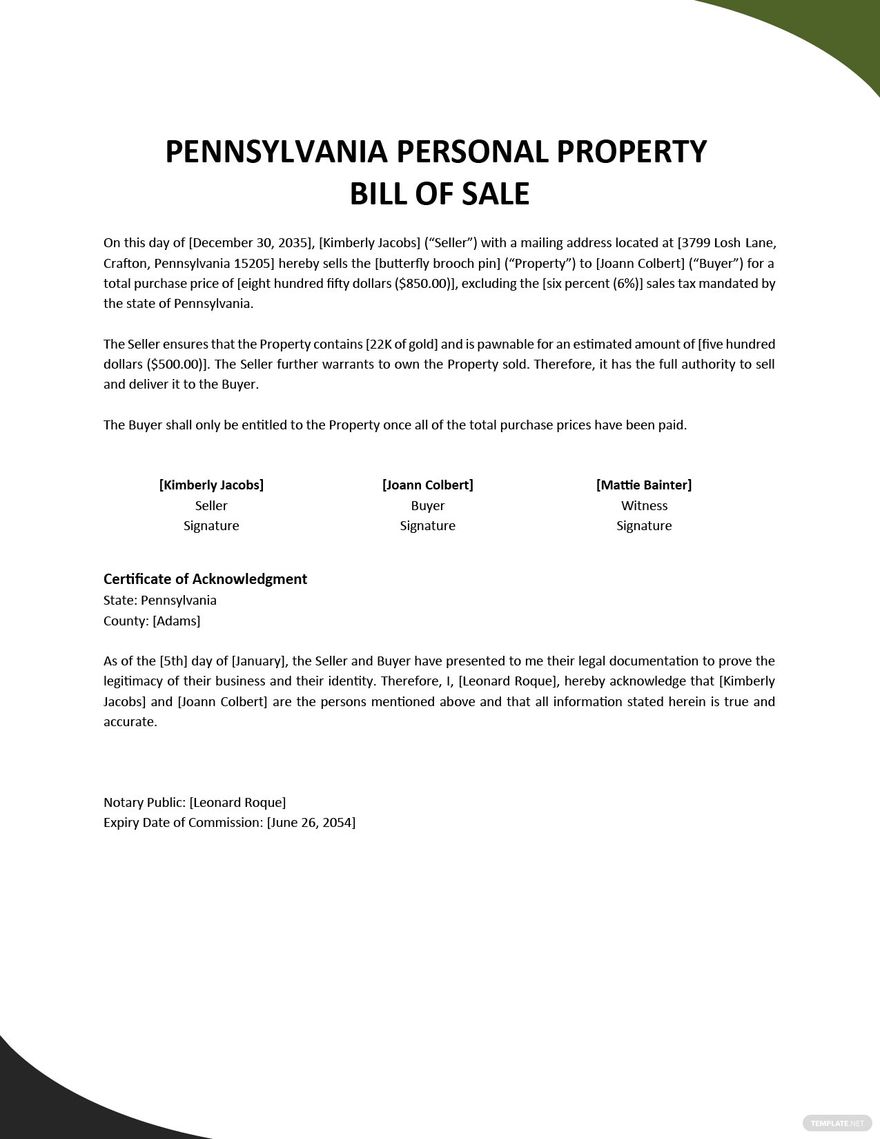 Free Pennsylvania Personal Property Bill Of Sale Form Template Google Free Pennsylvania Personal Property Bill Of Sale Form Template Google