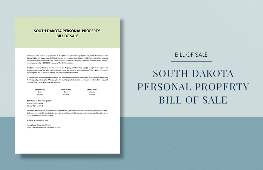 South Dakota Personal Property Bill Of Sale Template Download In Word 