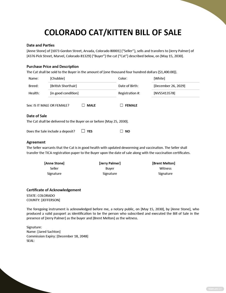 Free Colorado Vehicle Bill Of Sale Template - Google Docs, Word, PDF ...