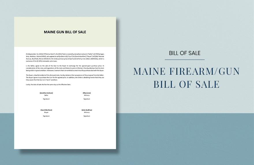 Maine Firearm Gun Bill Of Sale Template Download In Word Google 