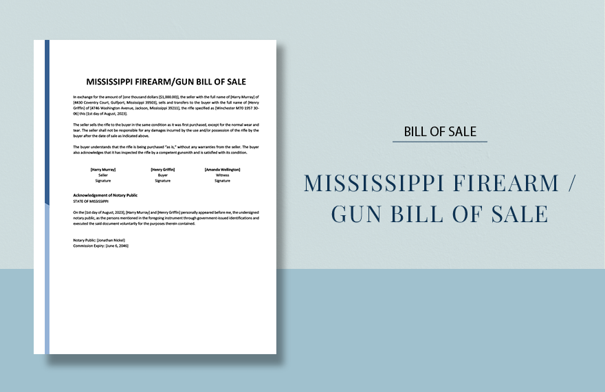 Mississippi Firearm Gun Bill Of Sale Template Download In Word 
