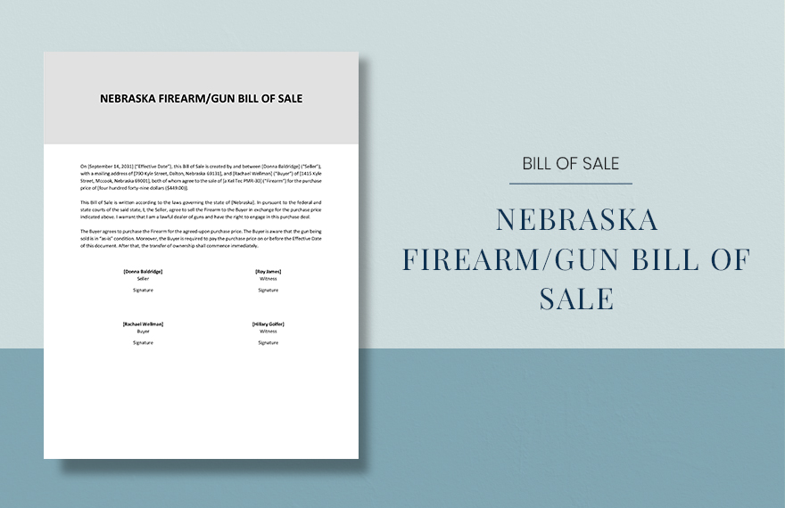 Nebraska Firearm Gun Bill Of Sale Template Download In Word Google 