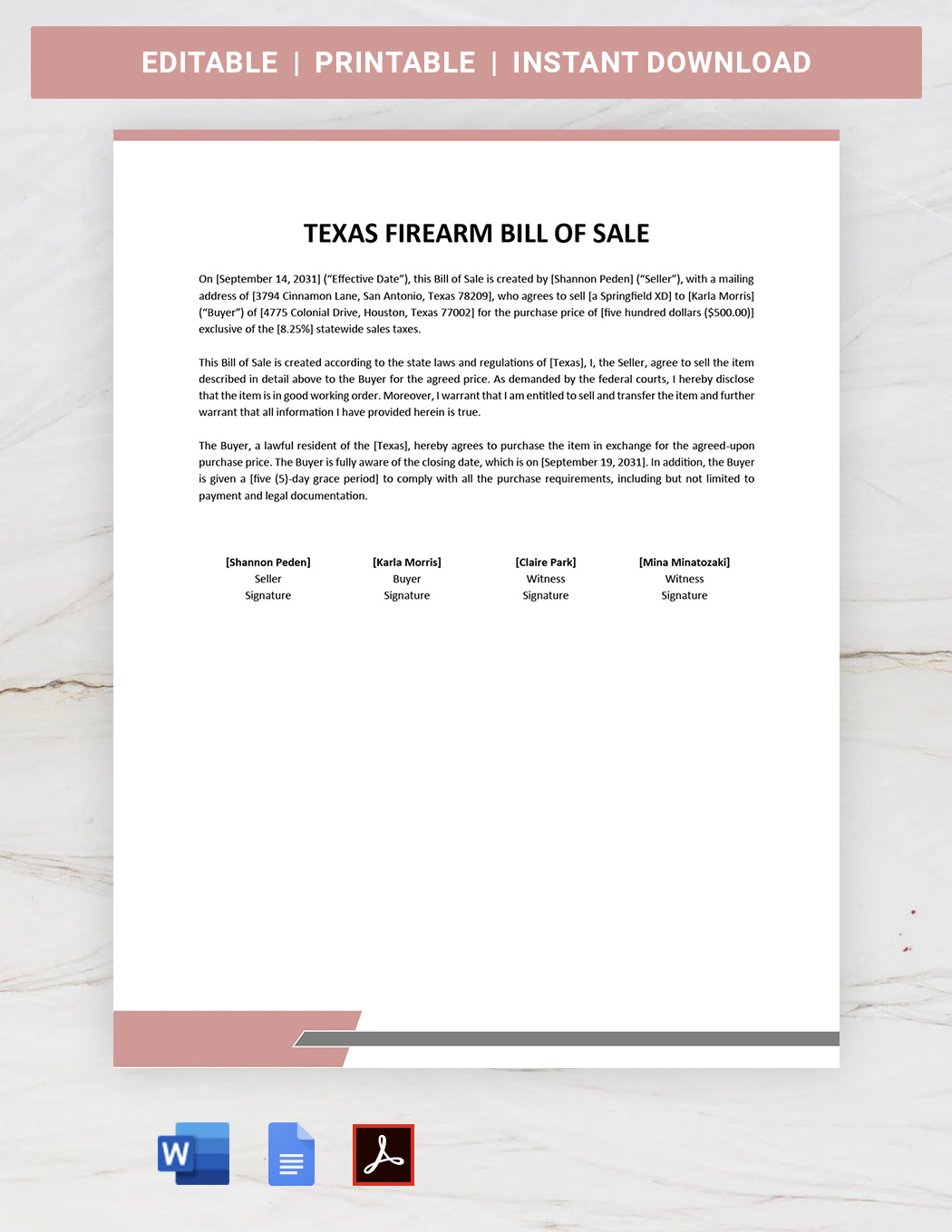 Wisconsin Firearm/Gun Bill of Sale Template - Google Docs, Word, PDF ...