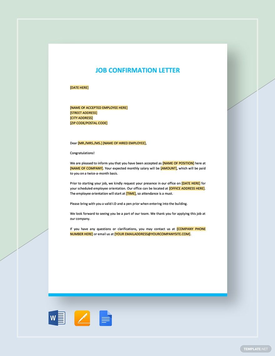 Sample Job Confirmation Letter In Word Google Docs PDF Download Sample Job Confirmation Letter In Word Google Docs PDF Download