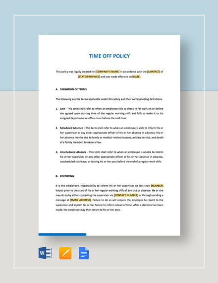 Paid Time Off Policy Template Download 469 HR Templates In Microsoft 