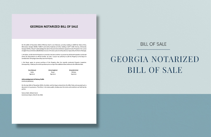 Georgia Notarized Bill Of Sale Template Download In Word Google Docs 