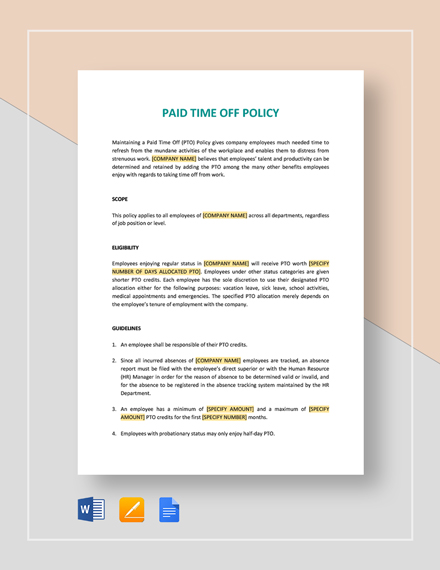 Paid Time Off Policy Template Download 469 HR Templates In Microsoft 