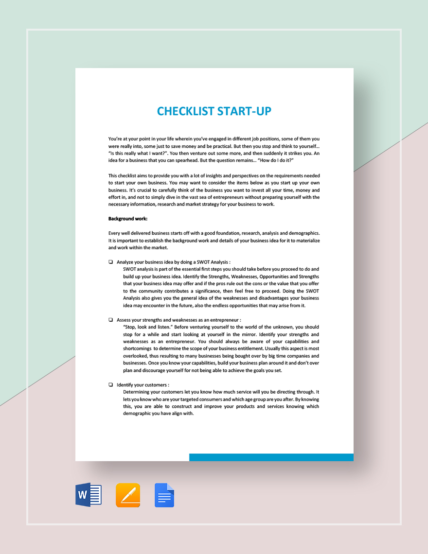Checklist Start-Up Template - Google Docs, Word, Apple Pages | Template.net