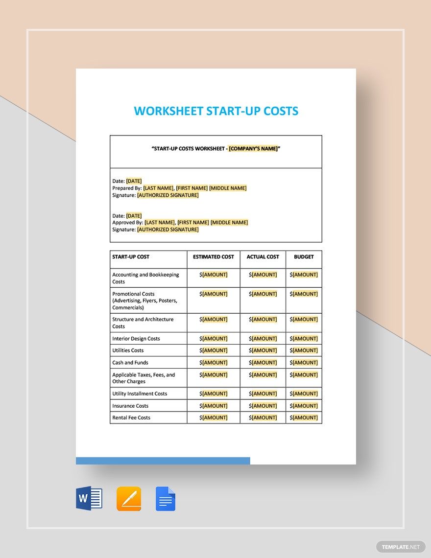 Business Start Up Costs Worksheet Template Download In Word Google Docs Excel Google Sheets 