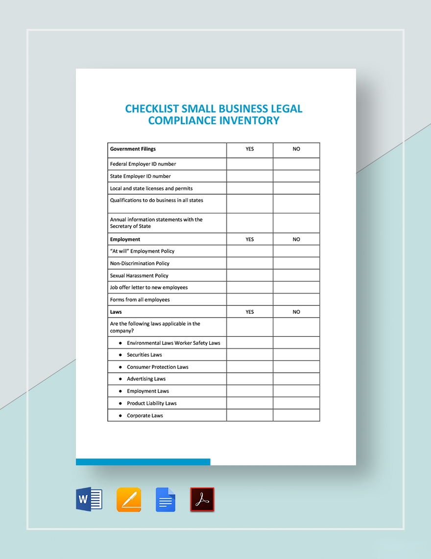 Checklist Small Business Legal Compliance Inventory Template - Google ...
