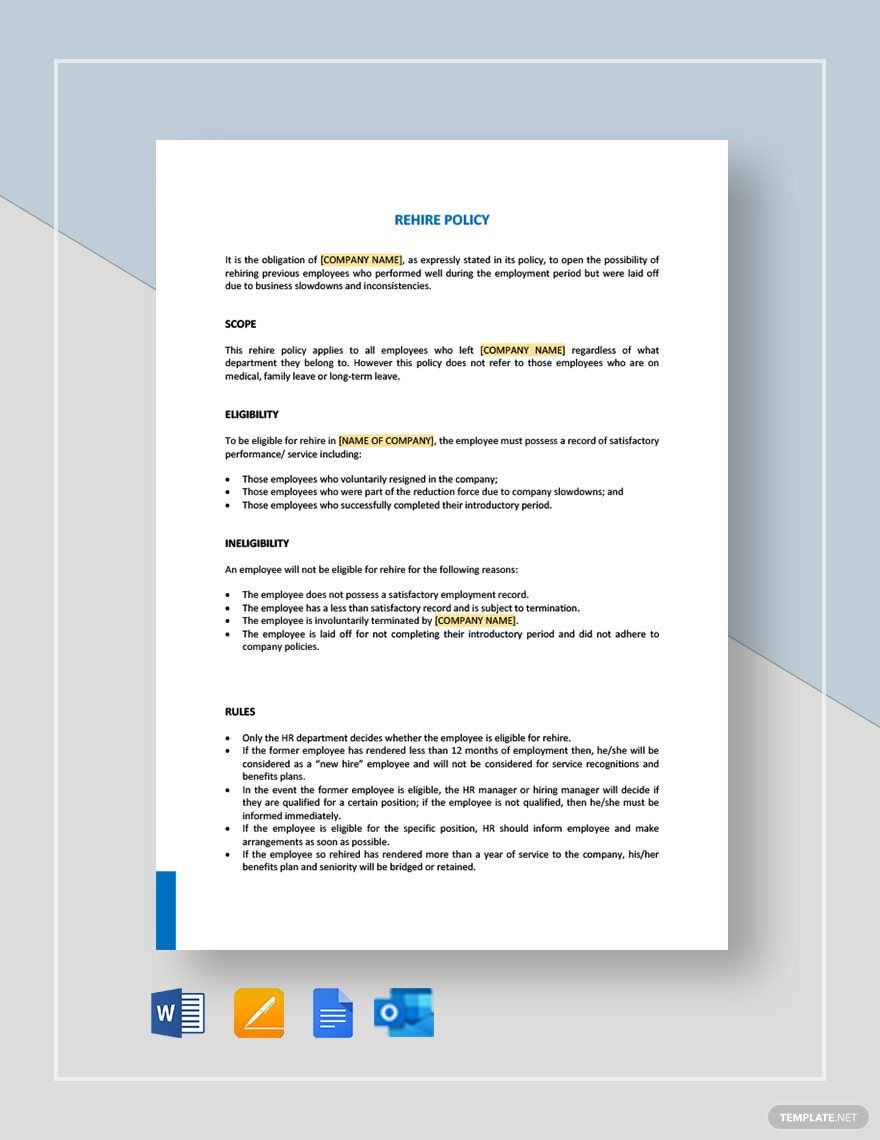 Rehire Policy Template Download In Word Google Docs Apple Pages 