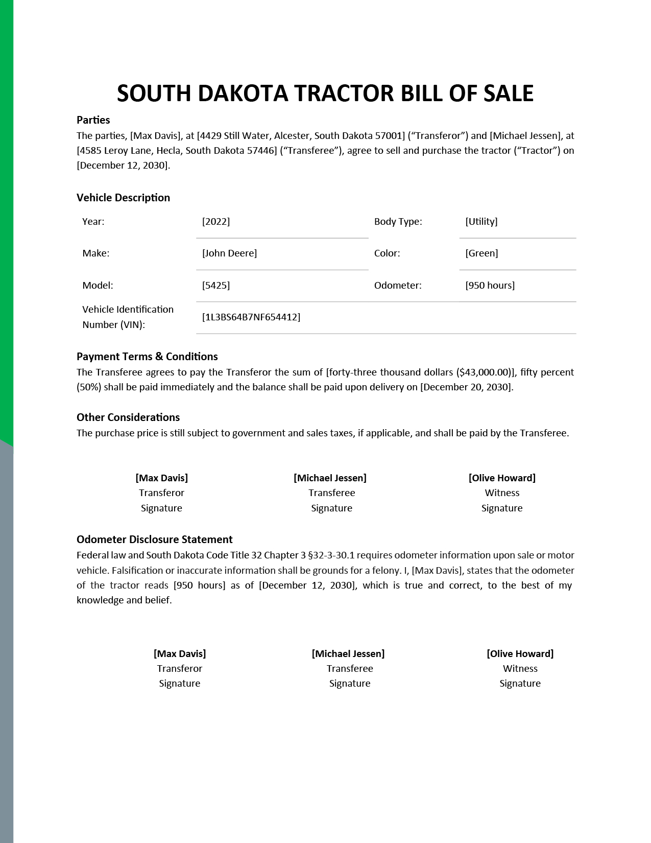 Tractor Bill of Sale Template - Google Docs, Word, PDF | Template.net