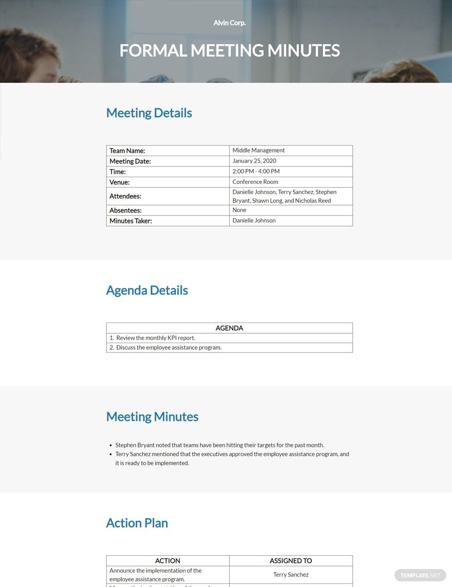 Minutes For A Formal Meeting Template Google Docs Word Apple Pages 