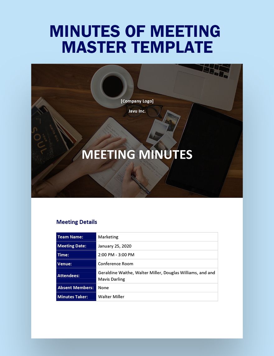 Minutes of Meeting Master Template - Google Docs, Word, Apple Pages ...