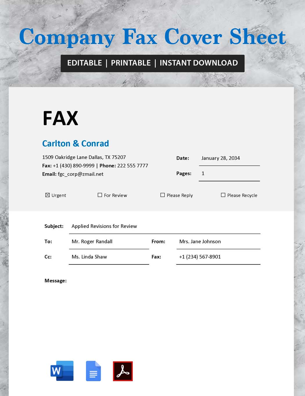 Company Fax Cover Sheet Template