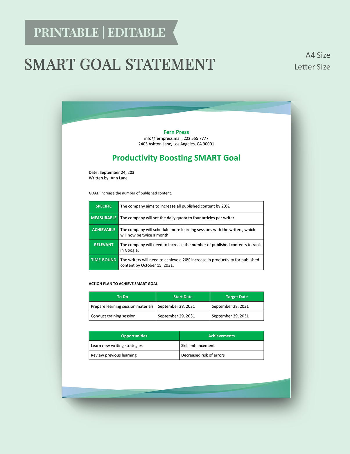 Productivity Boosting Smart Goals Template - Google Docs, Google Slides ...