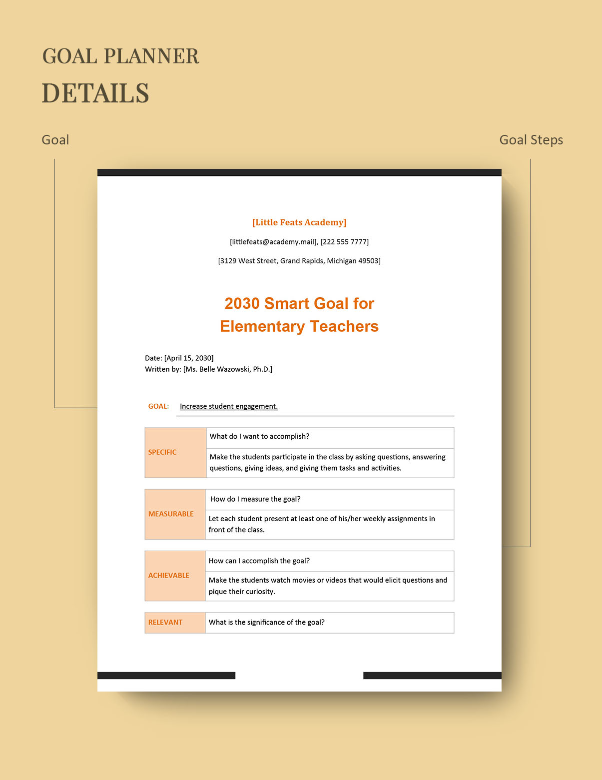Smart Goals for Elementary Teachers Sample Template - Google Docs ...