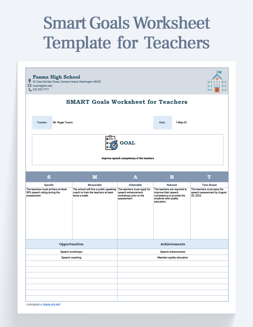 Smart Goals Worksheet Template For Teachers Google Docs Google 
