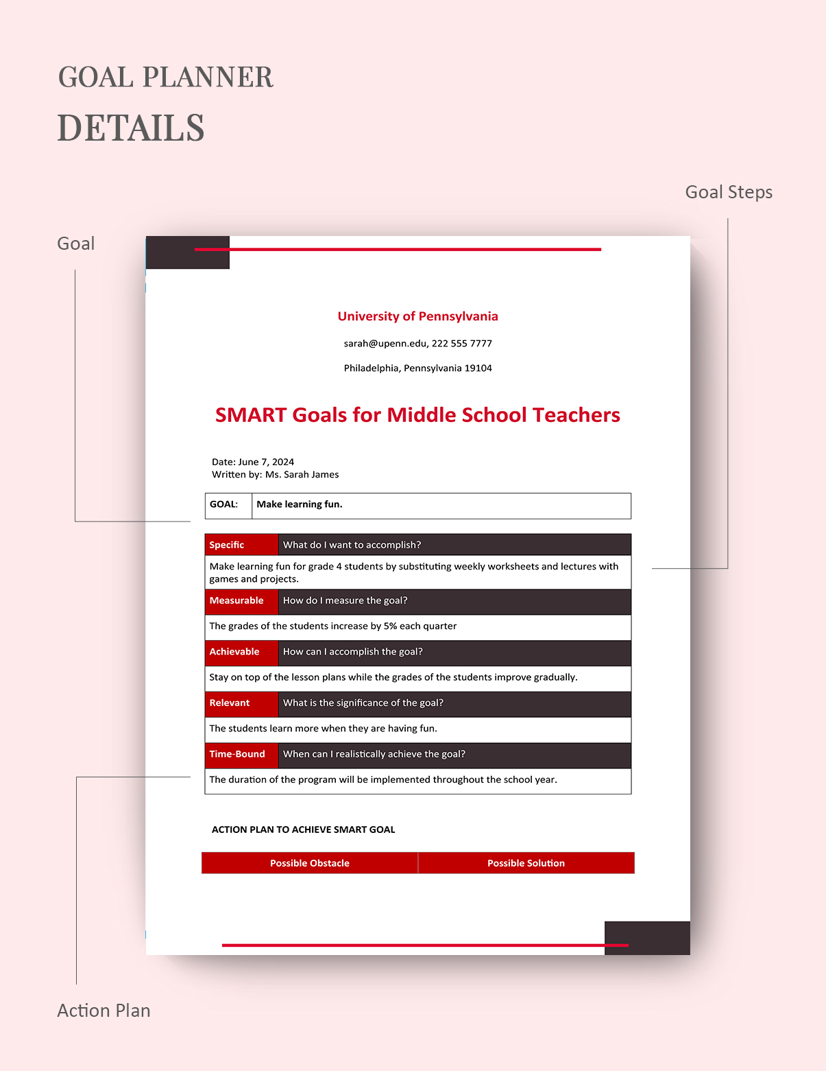 Free Smart Goals Template For Middle School Teachers - Google Docs ...