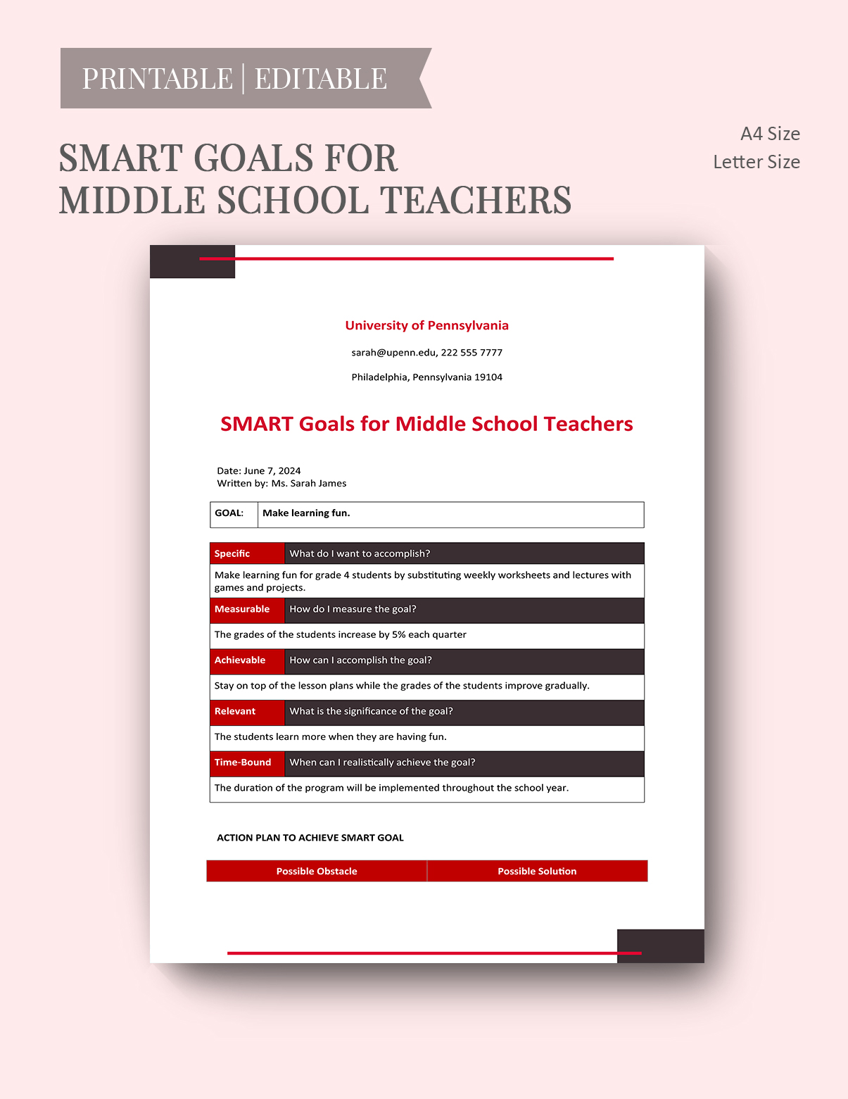 Free Smart Goals Template For Middle School Teachers Google Docs Google Slides Excel 