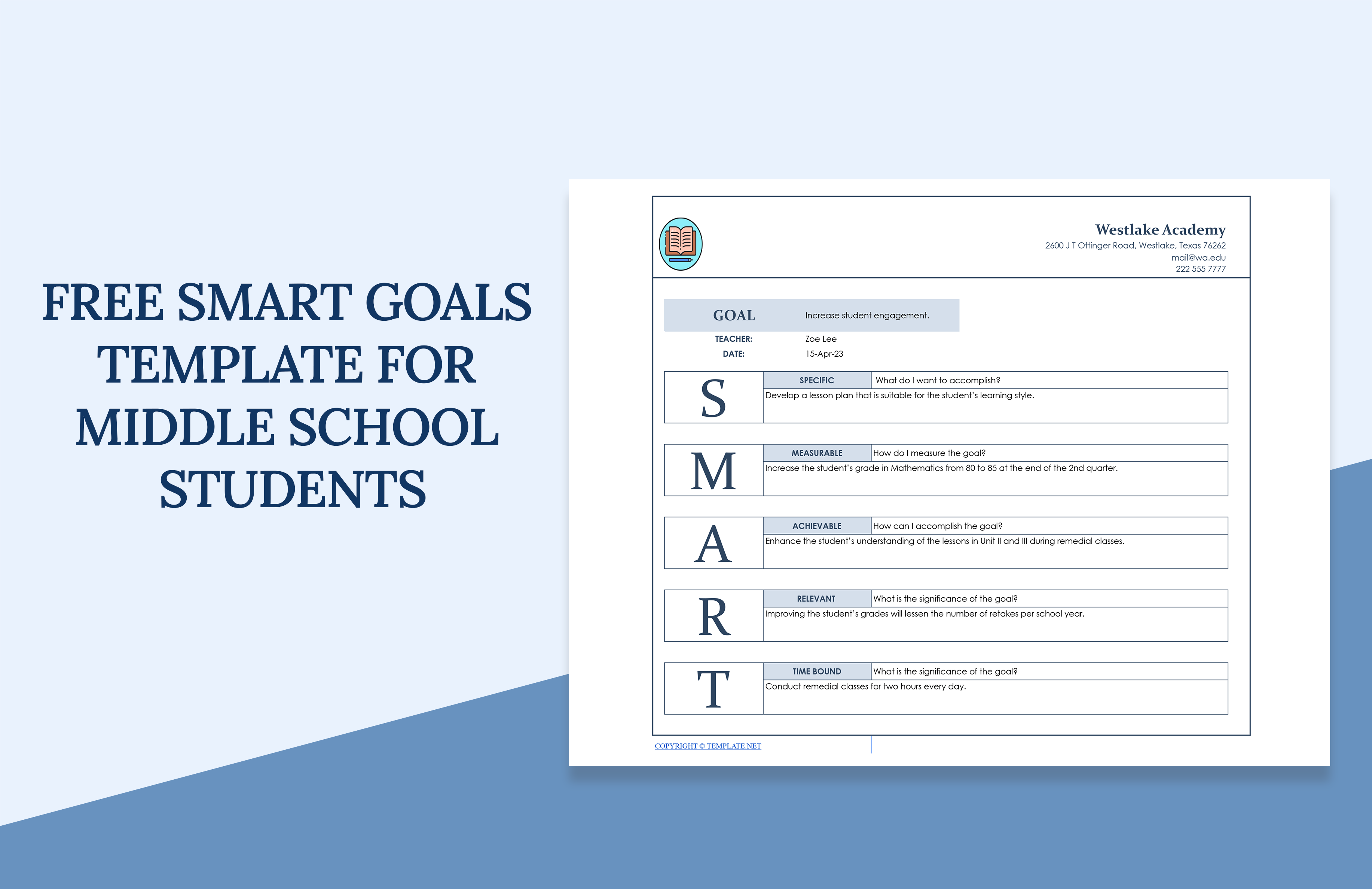 Free Smart Goals Template For Middle School Students Google Docs 