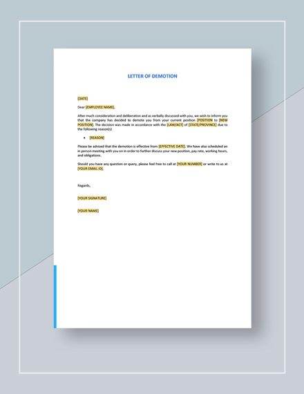Demotion Letter Template Word DOC Google Docs Apple MAC Pages 
