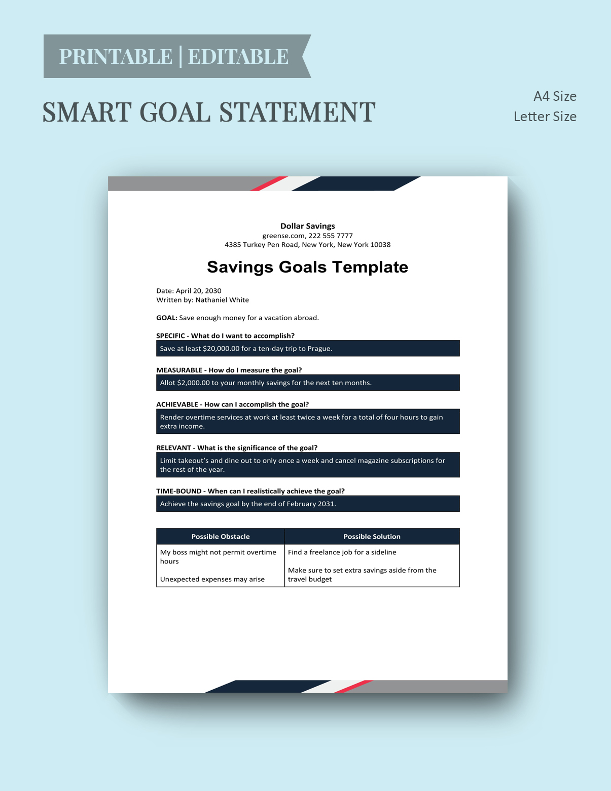 Smart Goals Template