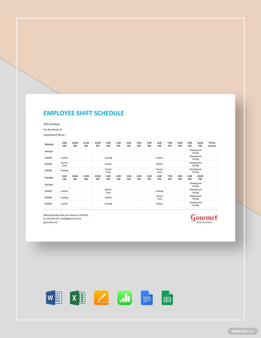 Employee Shift Schedule Template Google Docs Google Sheets Excel Word Apple Numbers Apple 