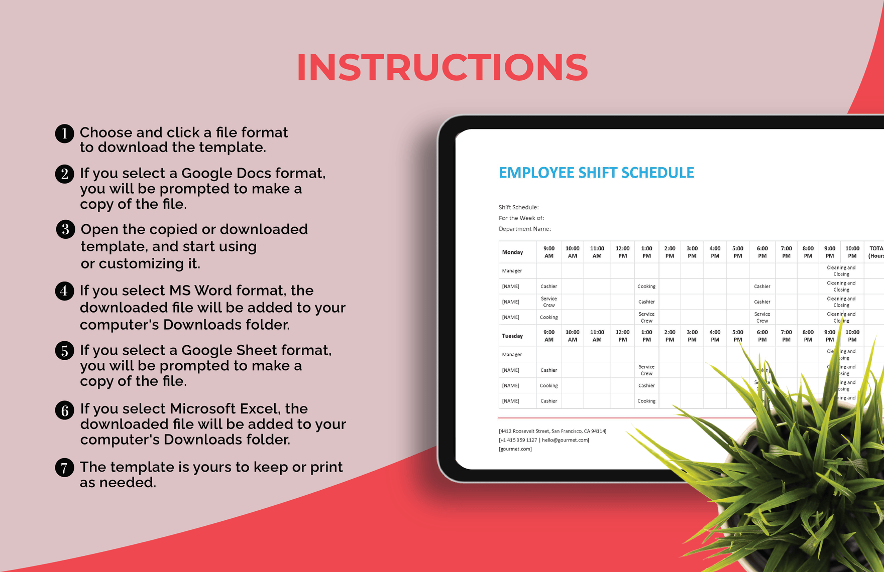 Employee Shift Schedule Template in MS Excel, Pages, Numbers, MS Word ...
