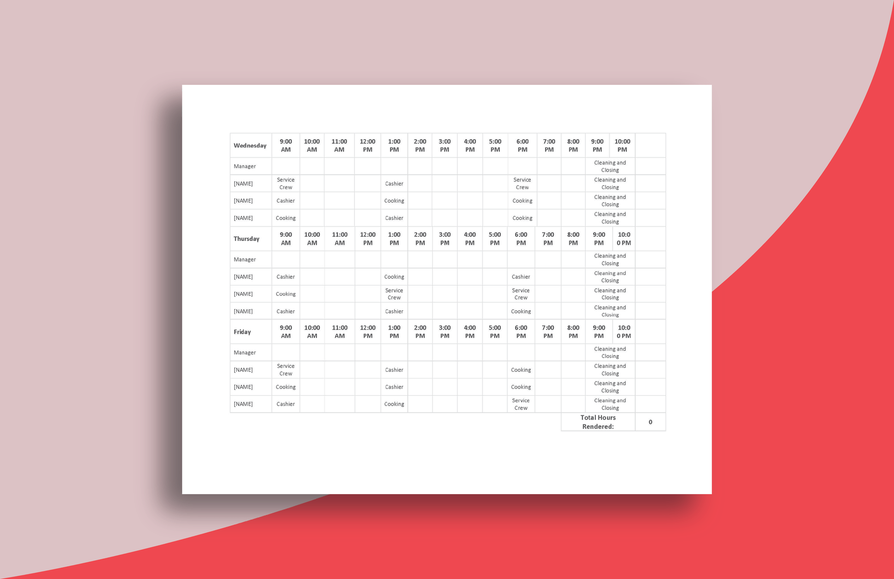 Employee Shift Schedule Template - Download in Word, Google Docs, Excel ...